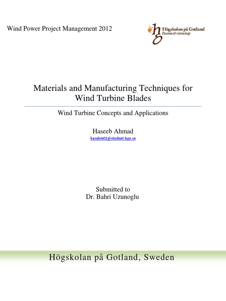 Wind Turbine Blade Materials & Techniques | PDF | Composite Material ...
