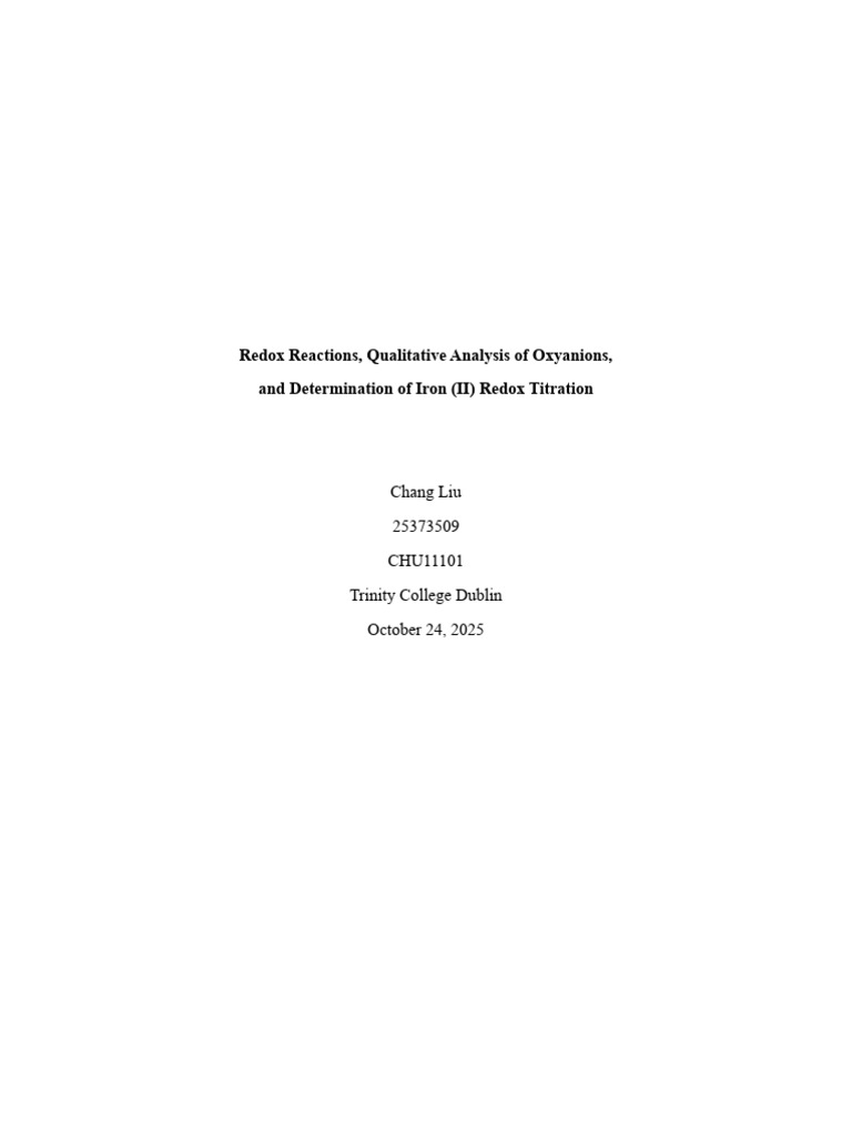 Experiment 5 Lab Report | PDF | Redox | Chemical Reactions