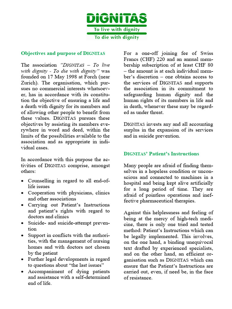 An Information Brochure About DIGNITAS | PDF