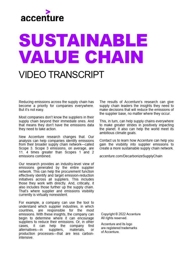 Accenture Sustainable Value Chain Video Transcript | PDF