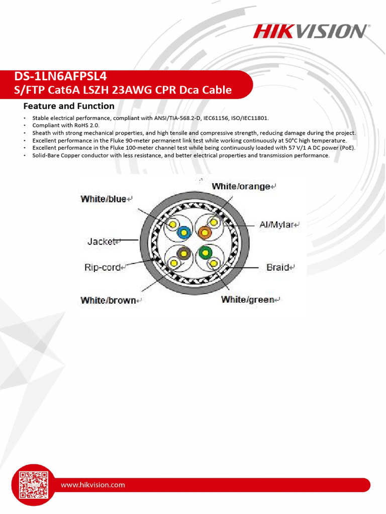 DS-1LN6AFPSL4 S(FTP) Cat6A LSZH 23AWG CPR Dca Cable(Reel-in-box)-2023 ...