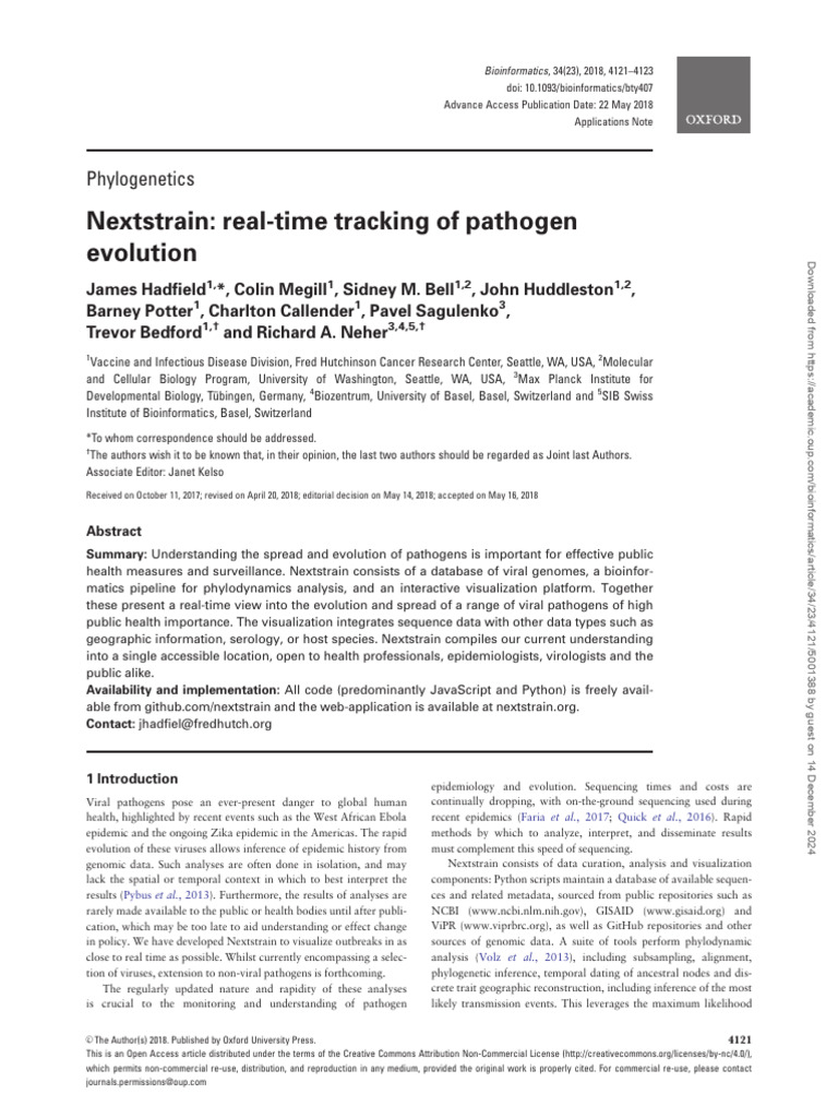 Nextstrain: Real-Time Pathogen Tracking | PDF | Phylogenetics | Virus