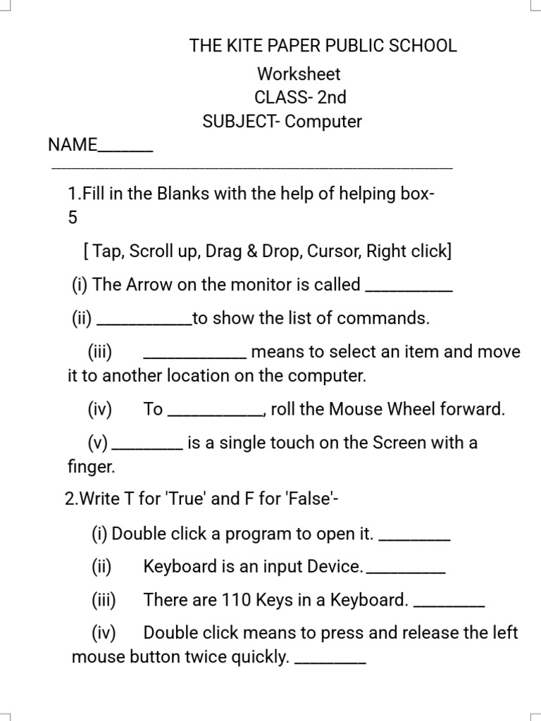 2nd Computer Holiday Homework | PDF