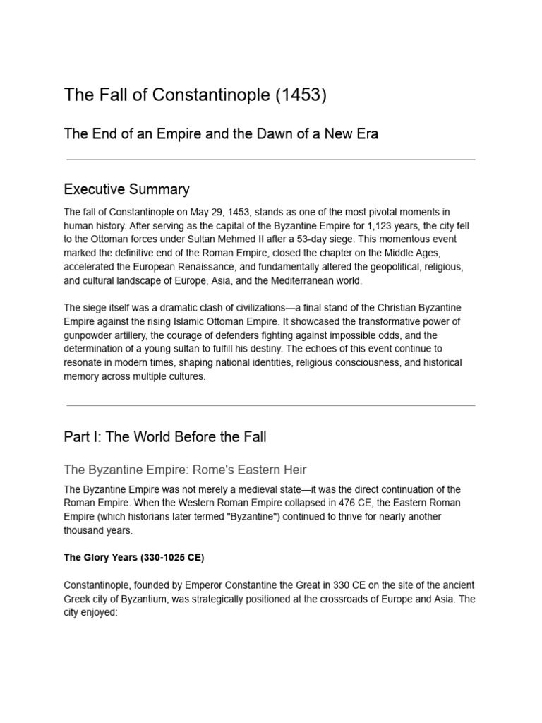 Fall of Constantinople: 1453 Explained | PDF | Constantinople ...