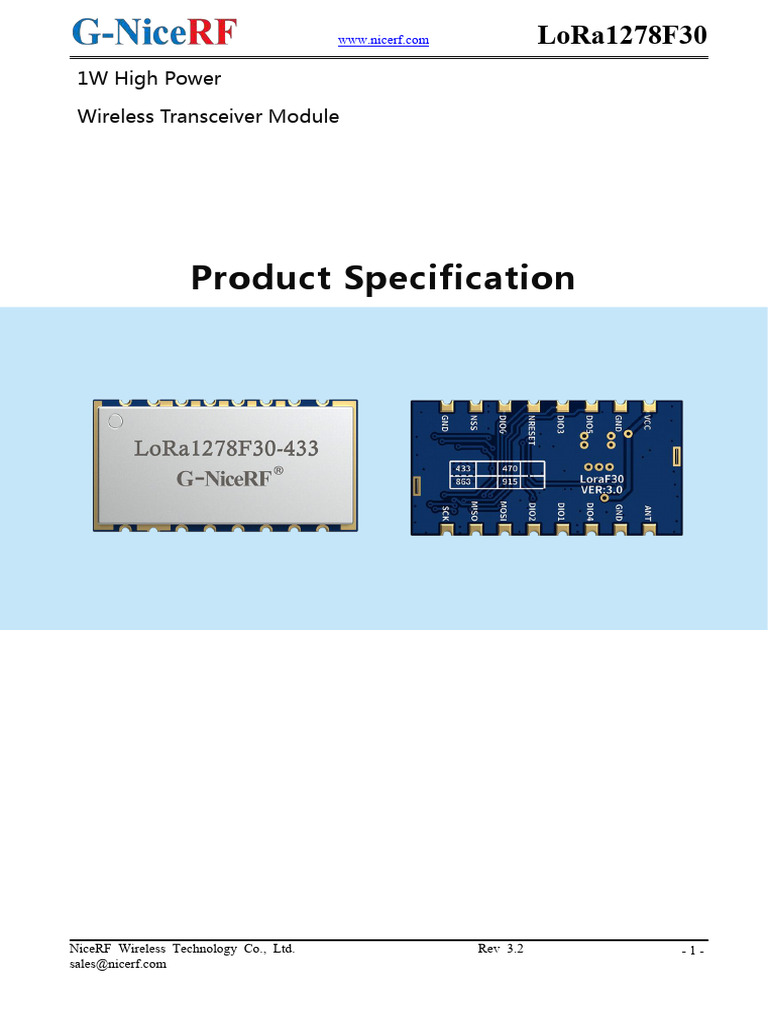LoRa1278F30 1W Wireless Tranceiver Module V3.2 | PDF | Information And ...