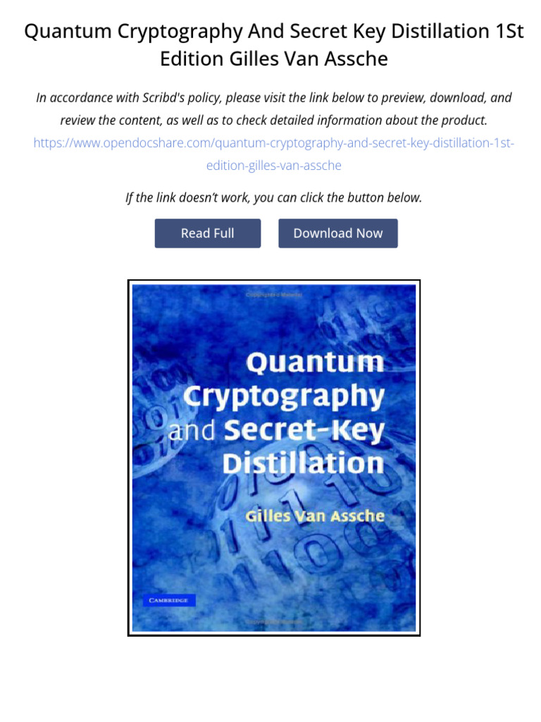Quantum Cryptography and Secret Key Distillation 1st Edition Gilles Van ...