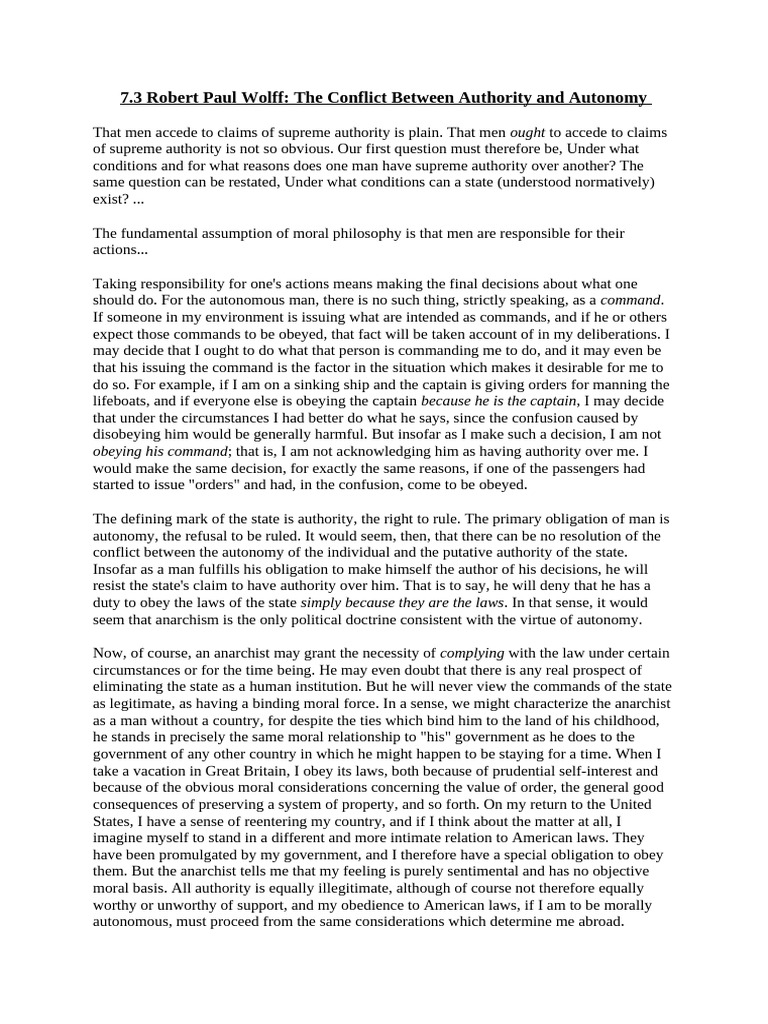 7.3 Robert Wolff in Defence of Anarchism | PDF | Anarchism | Autonomy