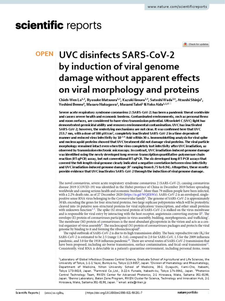 021 - UVC Disinfects SARS-CoV-2 by Induction of Viral Genome Damage ...