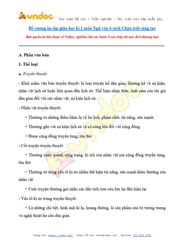 De Cuong On Tap Giua Hoc Ki 1 Mon Ngu Van 6 Chan Troi Sang Tao | PDF