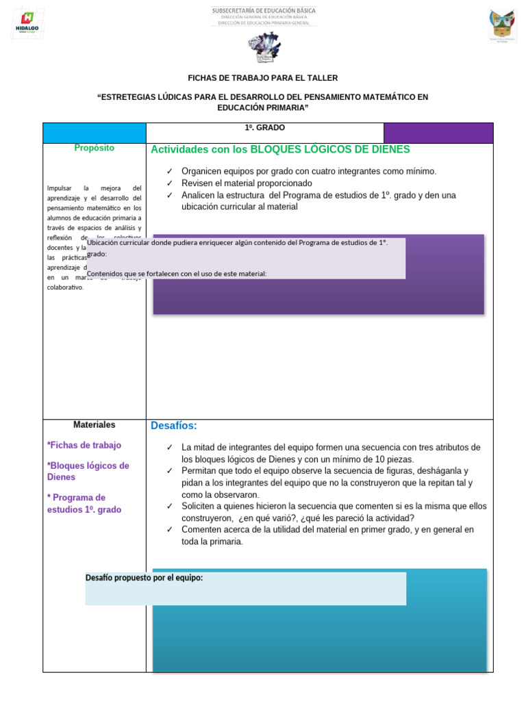 Fichas de Trabajo para El Taller | PDF