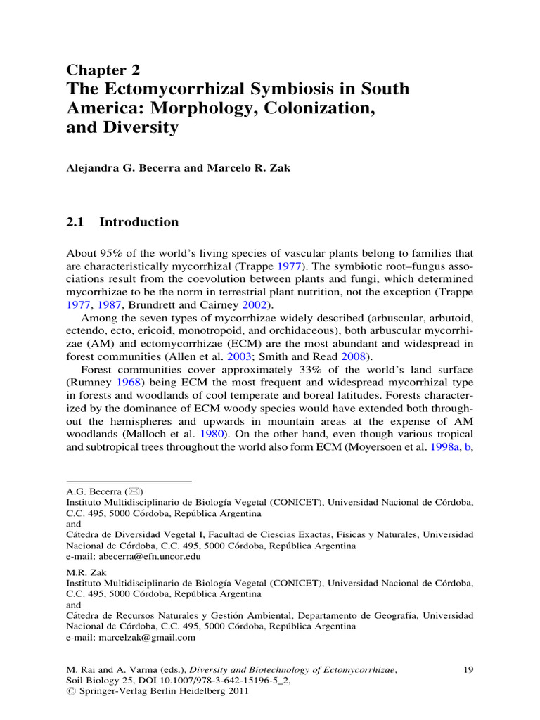 The Ectomycorrhizal Symbiosis in South America | PDF | Plants | Organisms