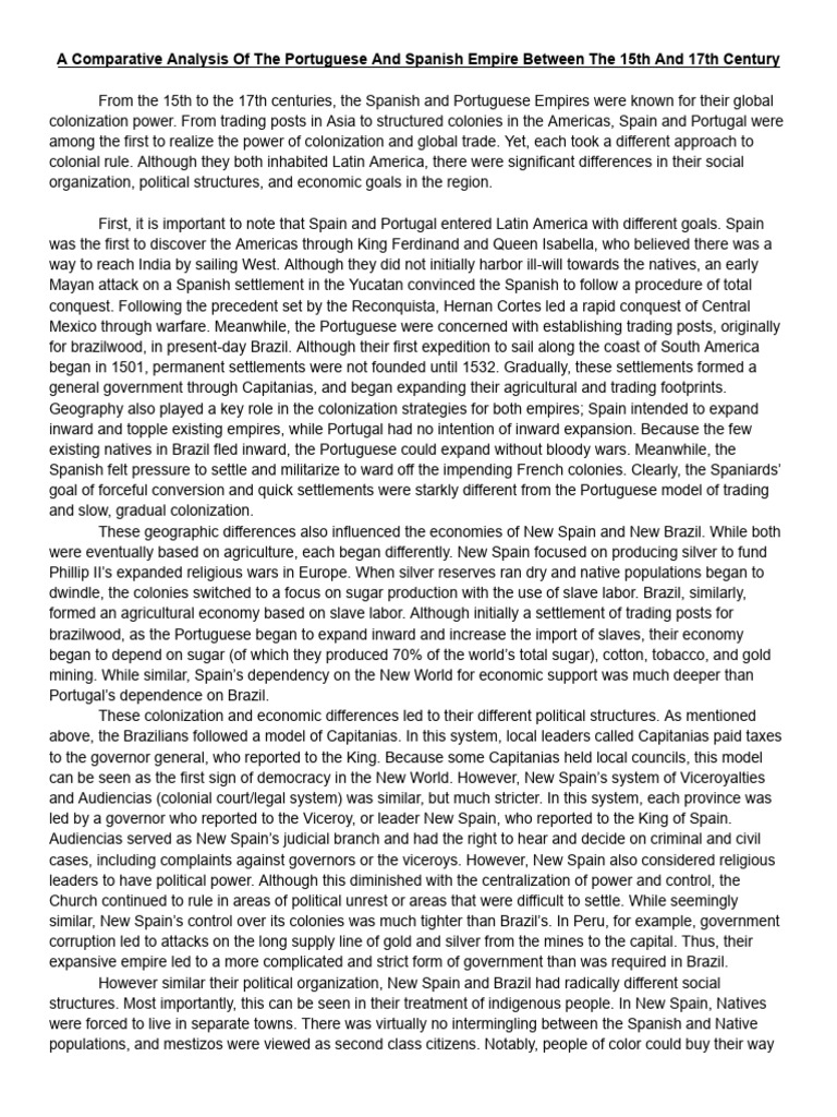 A Comparative Analysis of The Portuguese and Spanish Empire Between The ...