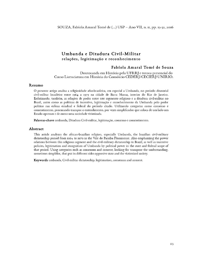 Vista do Umbanda e Ditadura Civil-Militar | PDF