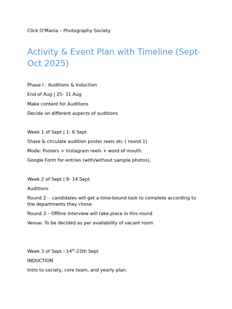 COM Action Plan Sept - Oct 2025 | PDF
