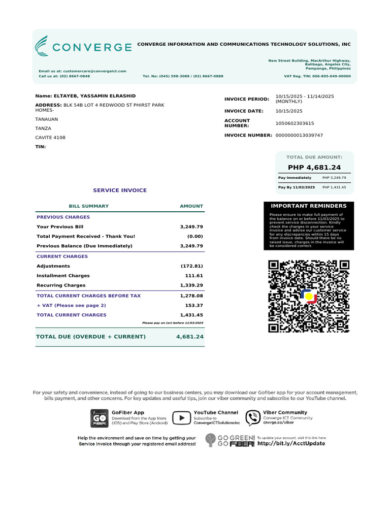 Monthly Invoice for Yassamin Elrashid | PDF | Invoice | Money