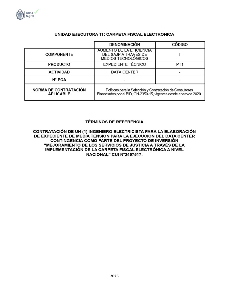 consultor para expediente de media tension data center contingencia REV ...