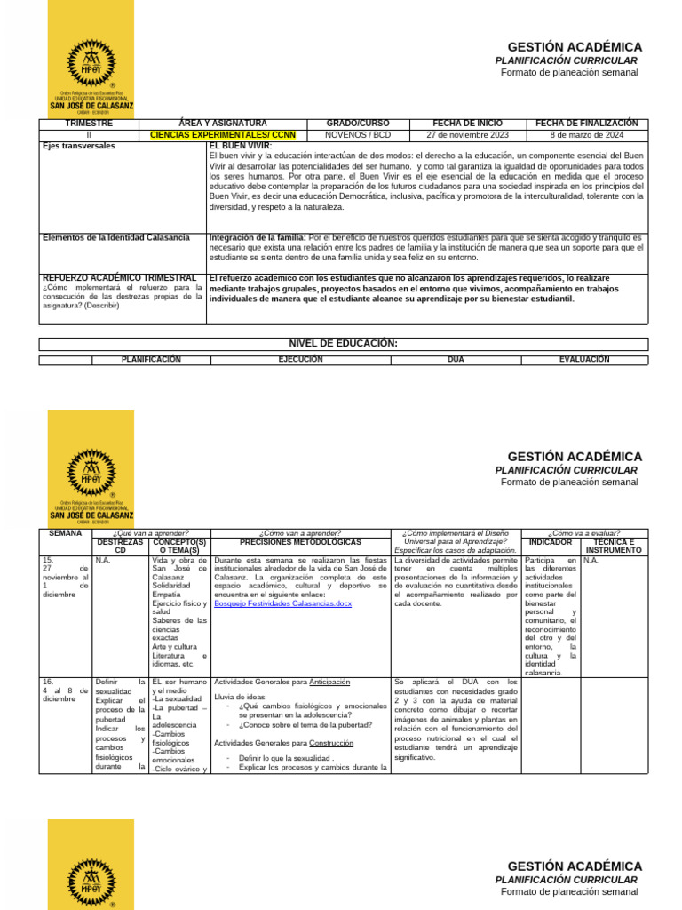 Ciencias Naturales - Inés Bernal - 9ACD | PDF | Infección | Planificación