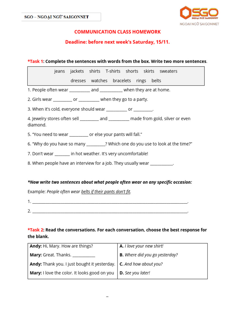 Speak Now 1 Lesson 11 Homework Guide | PDF | Softlines (Retail) | Fashion