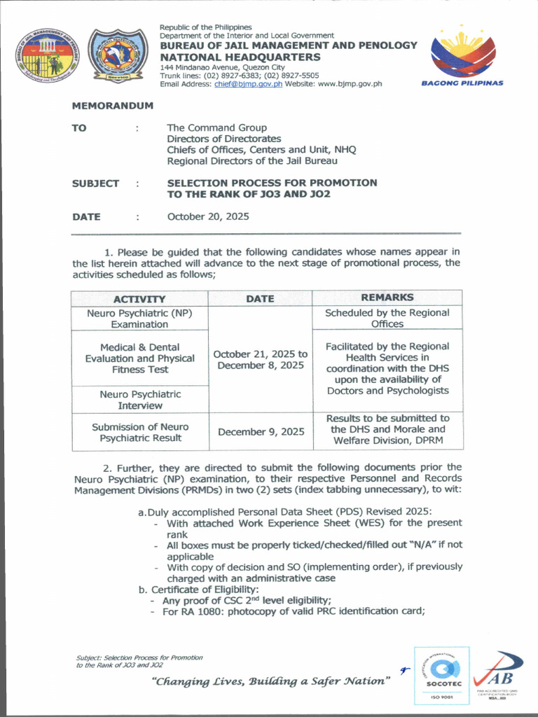 Selection Process for Promotion to the Rank of Jo3 and Jo2 20 Oct 25 | PDF