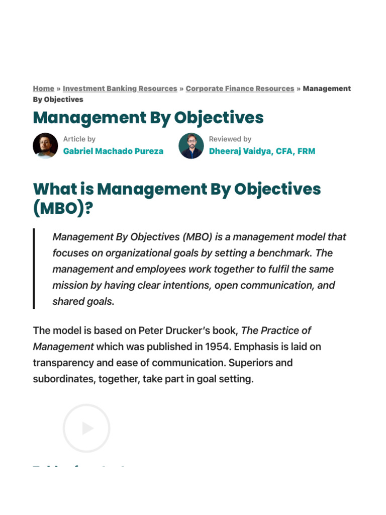 Management by Objectives (MBO) - Definition, Examples, Process | PDF