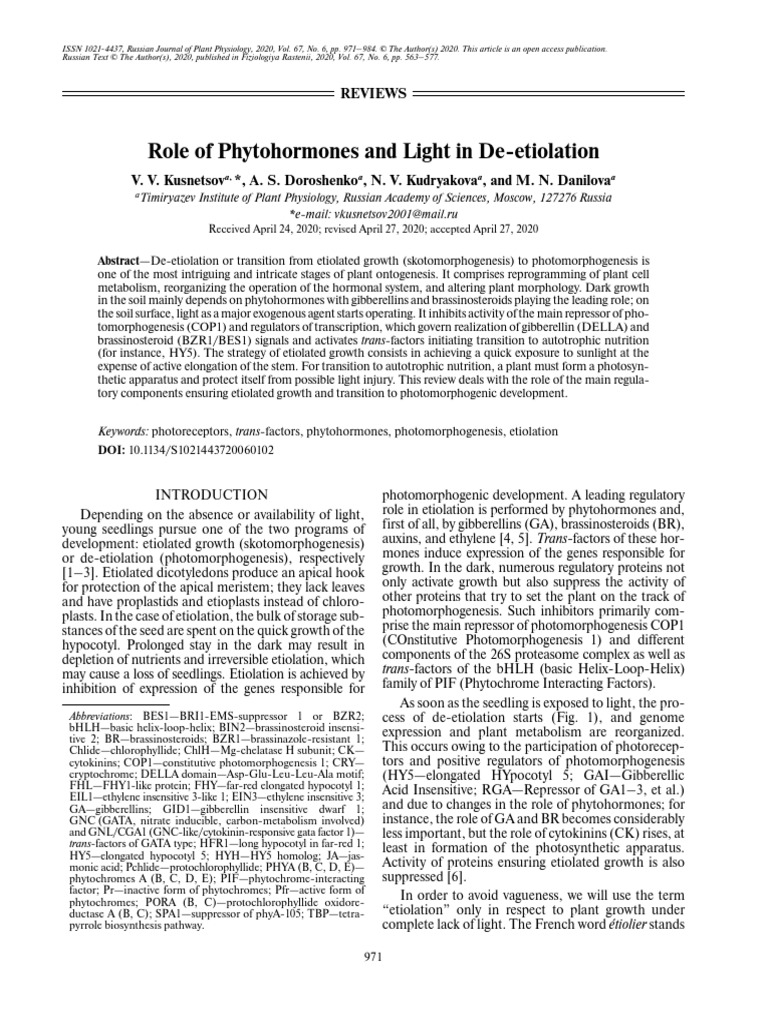 Role of Phytohrmones and Light in De-Etiolation | PDF | Plant Hormone ...