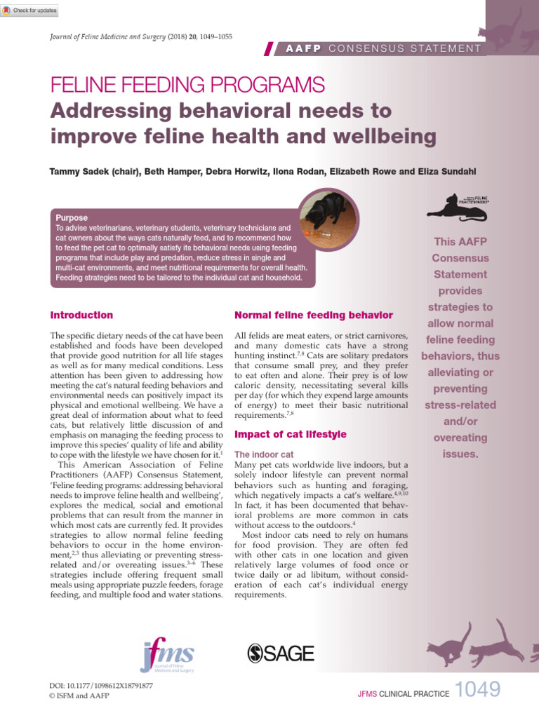 Sadek Et Al 2018 Feline Feeding Programs Addressing Behavioural Needs ...