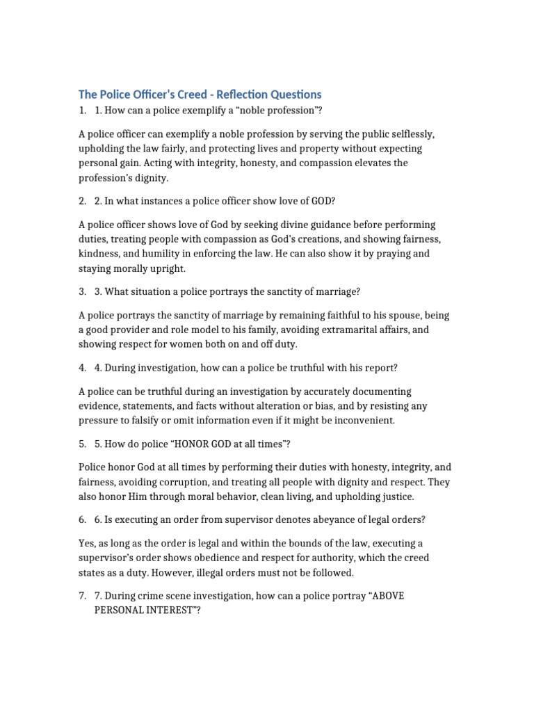 Police Officer Creed Reflection | PDF | Police | Integrity