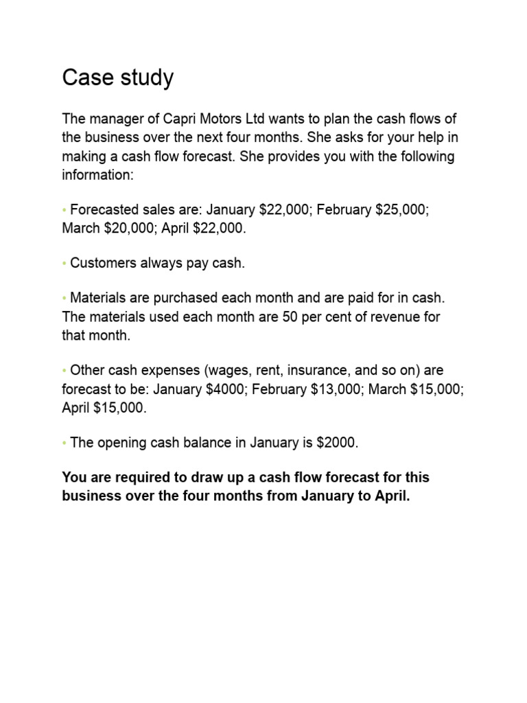 Case Study Cashflow Forecasting | PDF