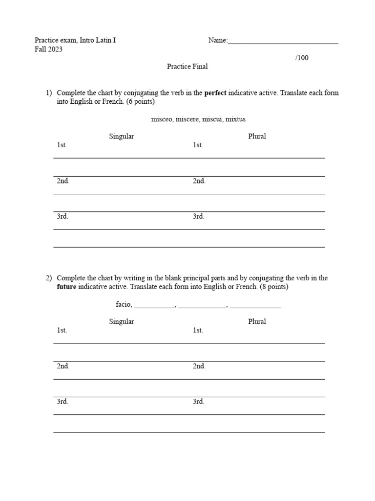 Practice Exam Latin 1 2023 (2) | PDF | Grammatical Number | Syntactic ...