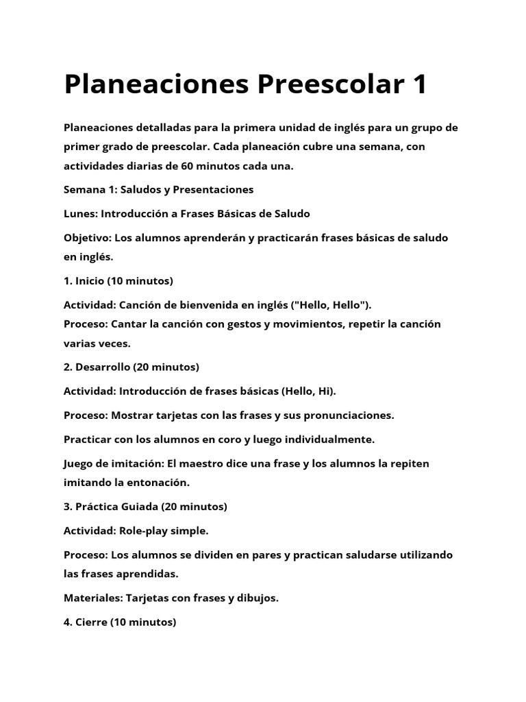 Planeaciones Preescolar 1 Completo | PDF