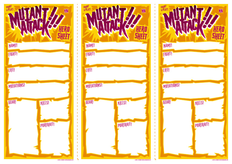 Mutant Attack Hero Sheet A4 Color | PDF