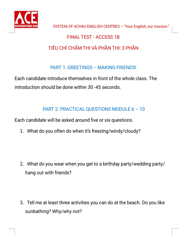 Access 1B Final Test Guidelines | PDF