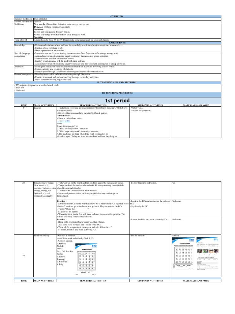 LP - Project 2 - Grade 4.Xlsx - G4 - 2 PERIODS | PDF | Vocabulary | Robot