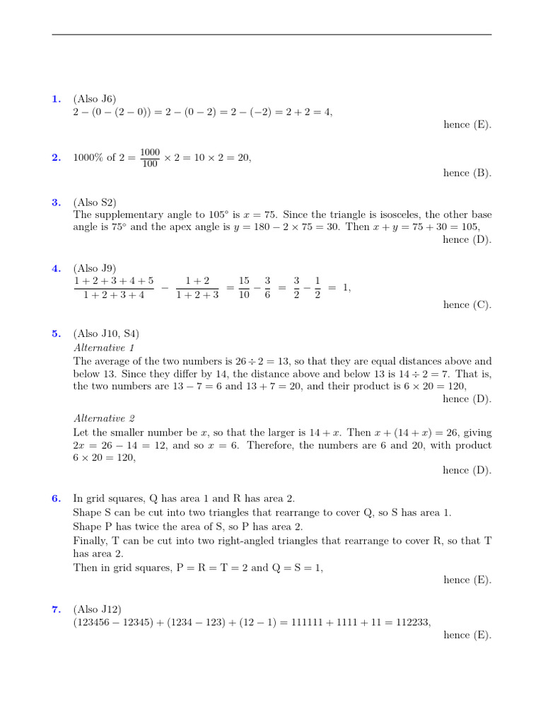 2020 AMC Intermediate Solutions | PDF | Area | Triangle