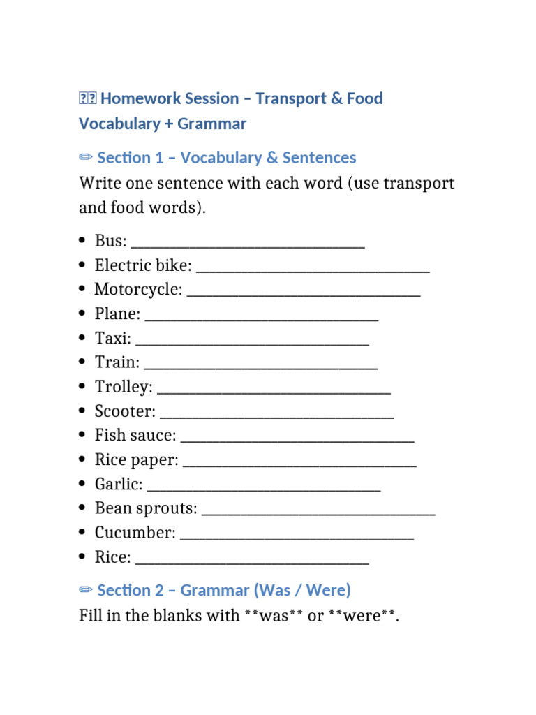 Homework Transport Food | PDF