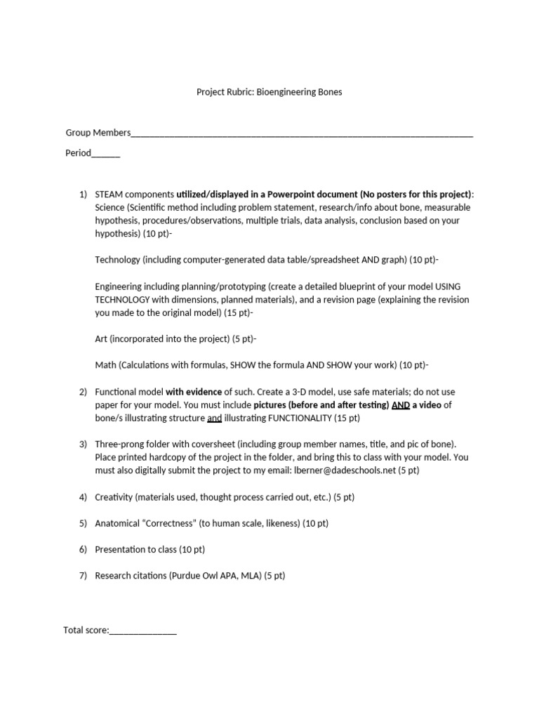 Project+1+Rubric STEAM | PDF