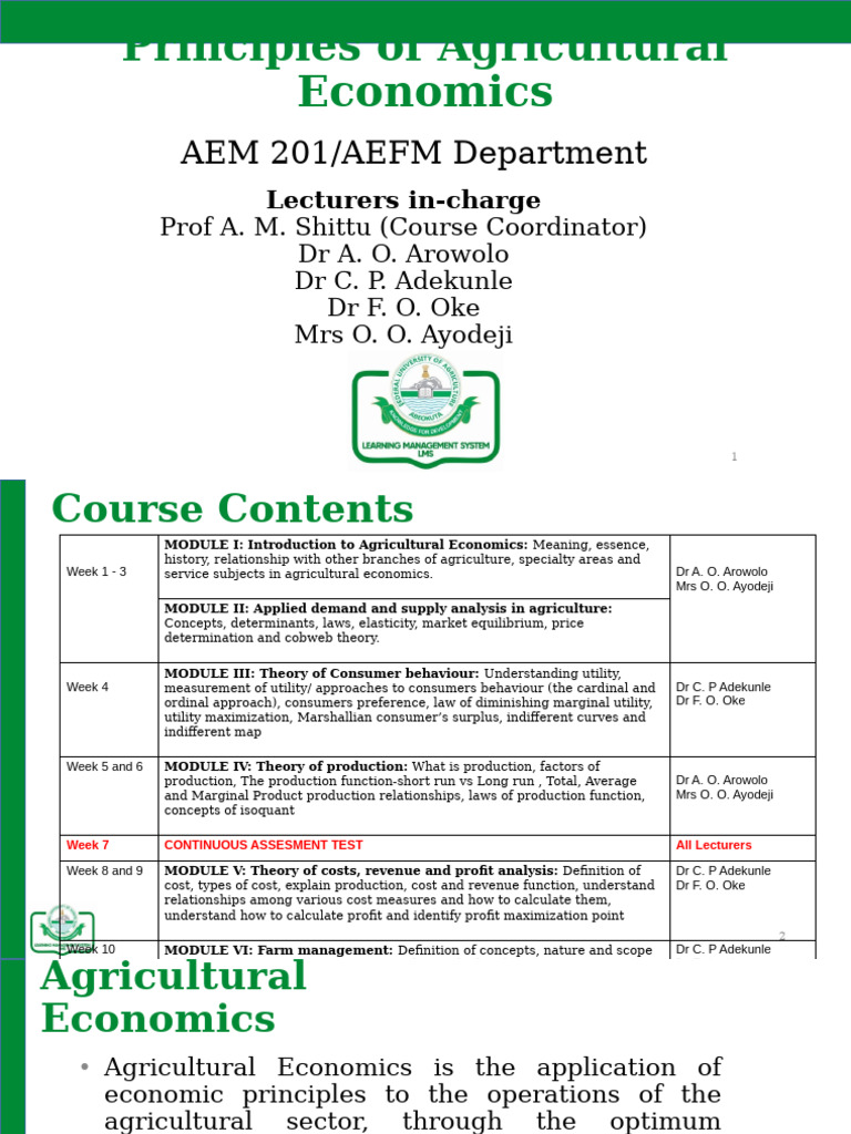 Agricultural Economics Principles Overview | PDF | Demand | Demand Curve