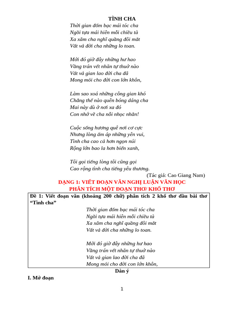 Thơ 7 CH . Tình Cha. Cao Giang Nam | PDF