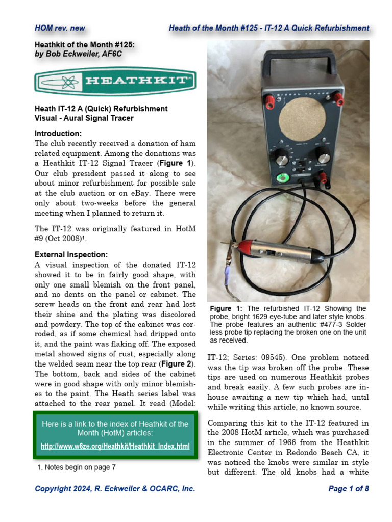 Heathkit IT-12 Signal Tracer Refurbishment | PDF | Capacitor | Rectifier