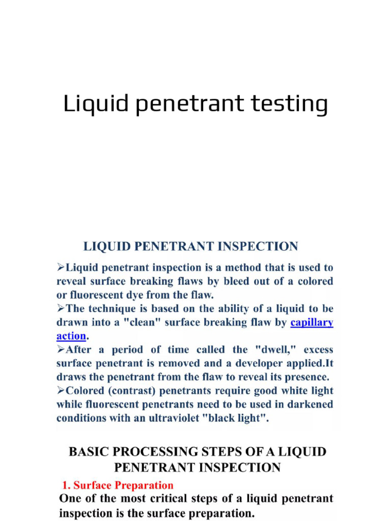 Unit 1 - Liquid Penetration Testing | PDF