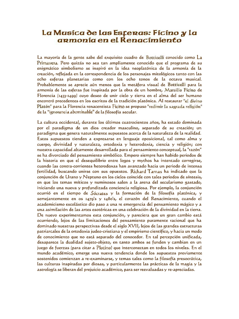 Angela Voss La Musica de Las Esferas | PDF | Modo (música) | neoplatonismo