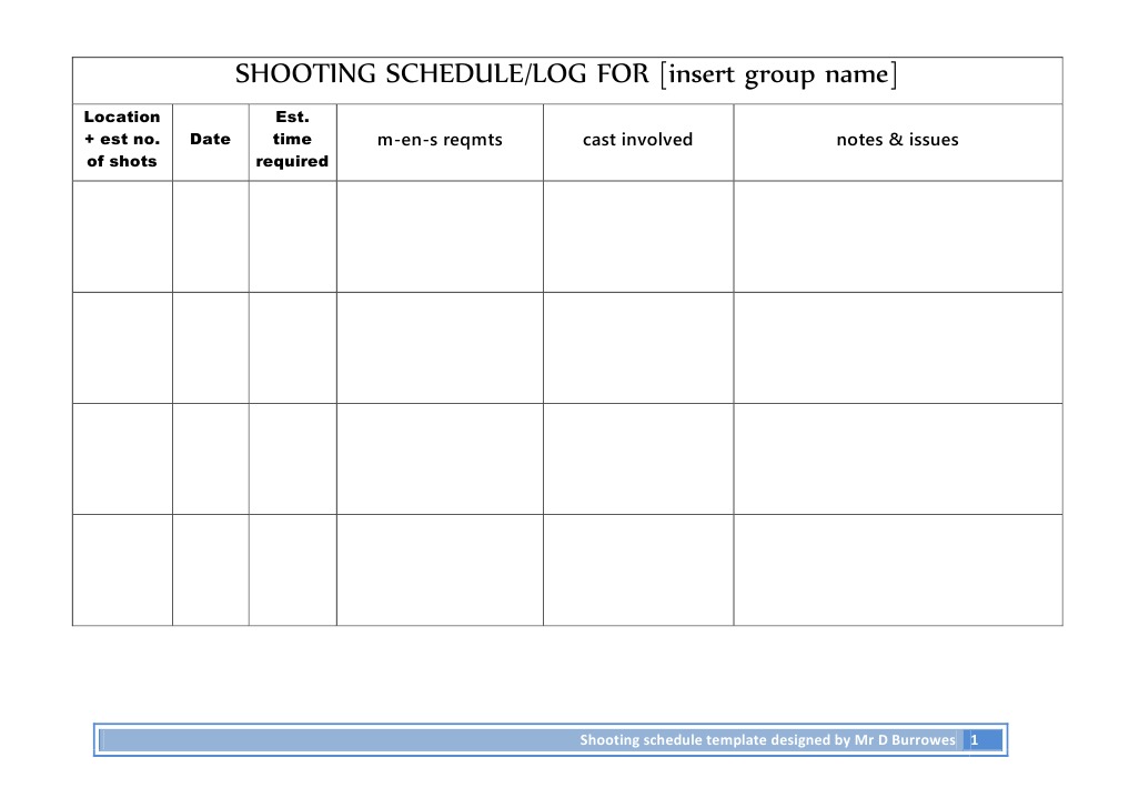 Shooting Schedule Template by Mr D Burrowes | PDF