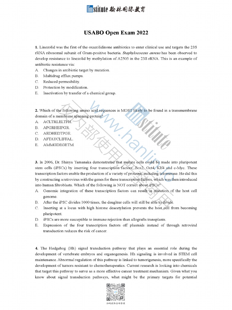Usabo 2022 Open Exam | PDF