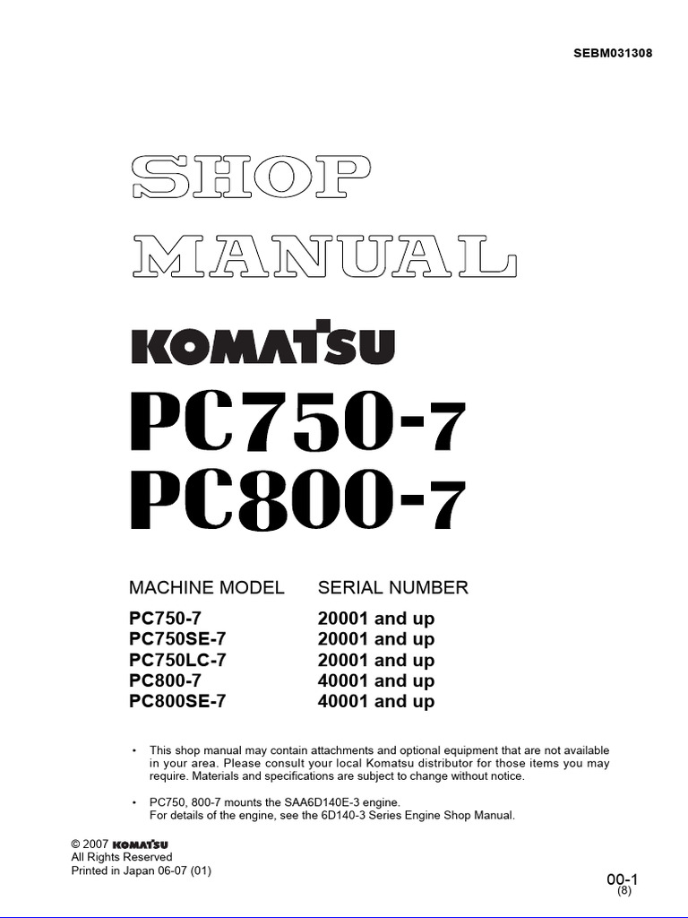 Komatsu Crawler Excavator Pc800 7 Shop Manual | PDF | Rope | Welding