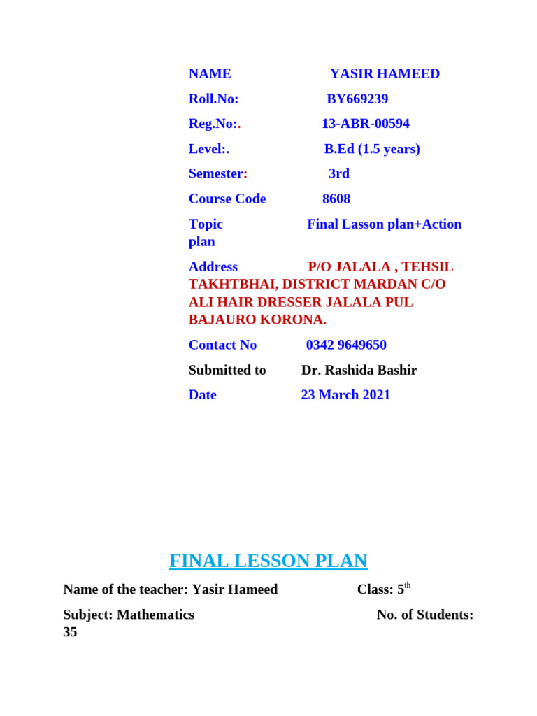 8608 Final Lasson Plan+action Plan | PDF | Computing | Learning