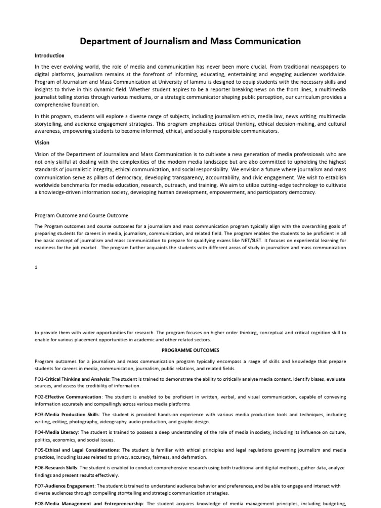 Journalism and Mass Communication Program Overview | PDF ...
