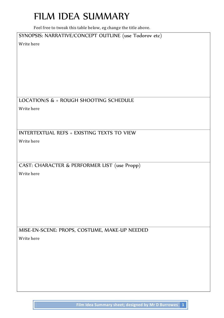 Film Idea Summary Template | PDF