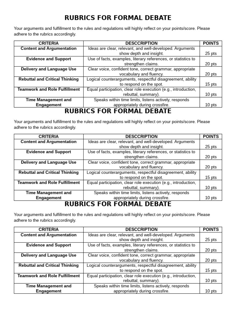 Rubrics For Formal Debate | PDF | Critical Thinking | Argument