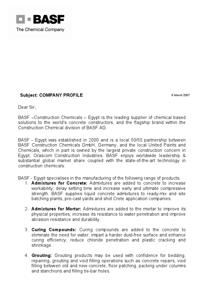 BASF Company Profile | PDF | Flooring | Concrete