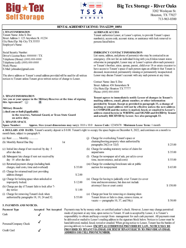 Big Tex Storage Sample Lease | PDF | Lease | Leasehold Estate